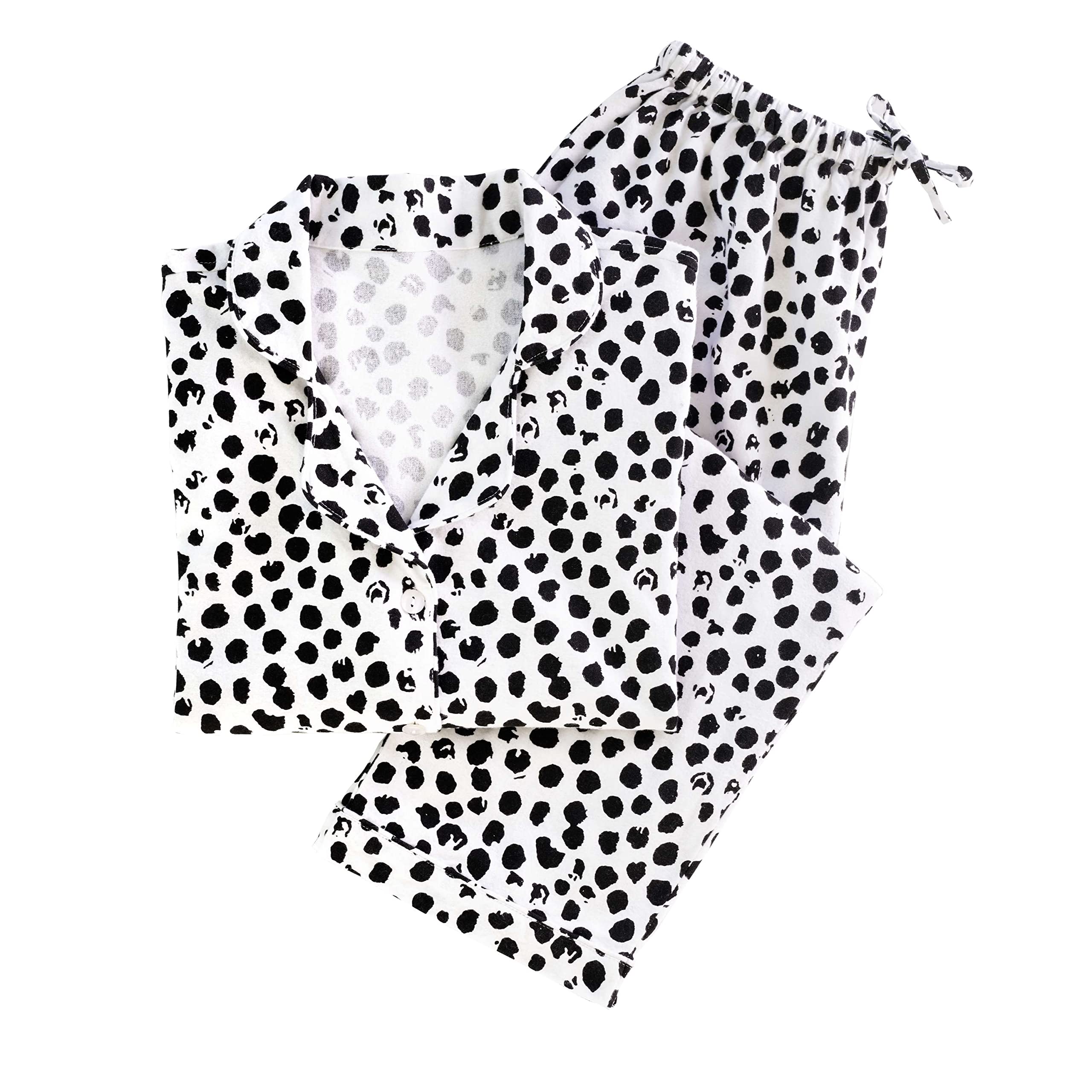 Pine Cone Hill Dalmatian Flannel Black Pajama, Small, White/Black Animal Pattern
