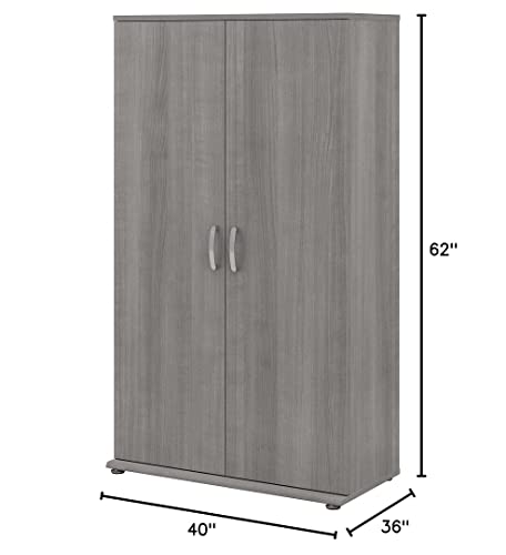 Bush Business Furniture Universal Closet Tall Clothing Storage Cabinet with Doors and Shelves, Platinum Gray