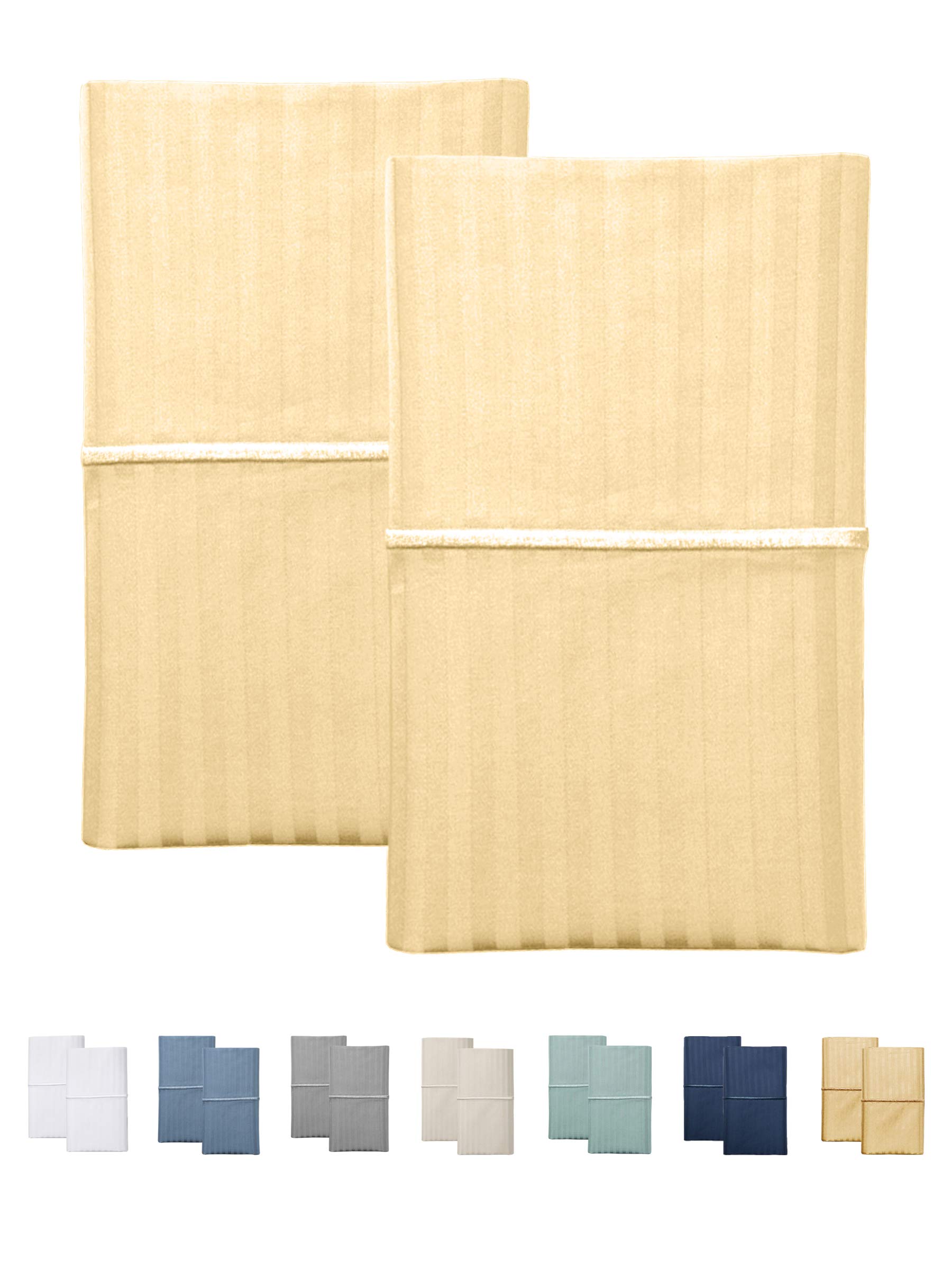Feather & Stitch Queen Size Damask Bed Sheets|100% Soft Cotton, 4 Pc Set 500 TC Sateen Weave - 1 Flat Sheet, 1 Fitted Sheet & 4 Pillow Cases - Semolina