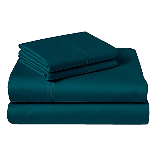 King Size 4 PCs Sheet Set - 400 Thread Count 100% Cotton - Deep Pocket with All Around Elastic on Fitted Sheet - Bedding for King Bed - Teal Green Solid