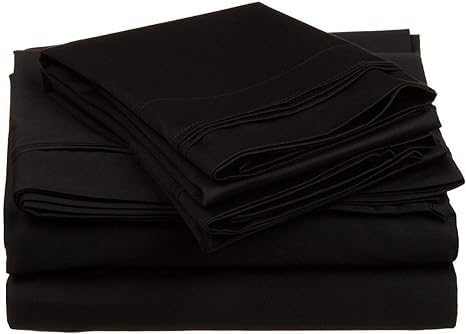 100% Egyptian Cotton Sheets set ,800 Thread Count Luxury Bed Sheets Set Long Staple Cotton, Made to Fit Upto 12" Deep Pockets, Hotel Quality Soft Silky Sateen Weave (Twin Size ,Black (Solid)