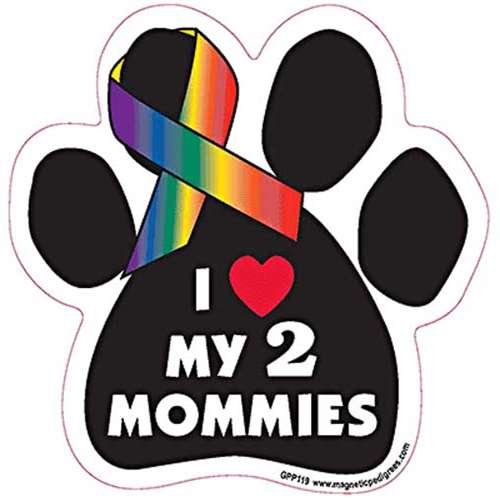 I Heart My 2 Mommies Paw Shaped Support Ribbon Car Truck & Mailbox Magnet