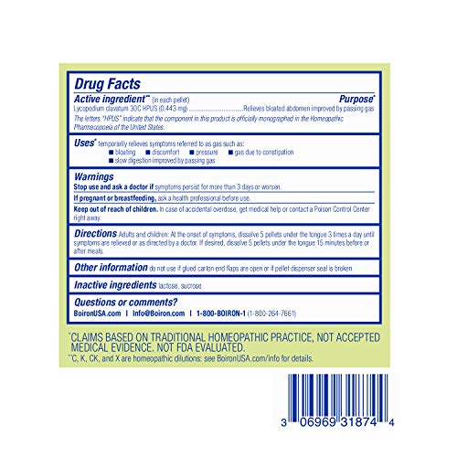 Boiron Lycopodium Clavatum 30C Homeopathic Medicine for Relief from Bloating, Gas Relief, and Stomach Pressure or Discomfort, 3 Count (Pack of 1) (Total 240 Pellets)