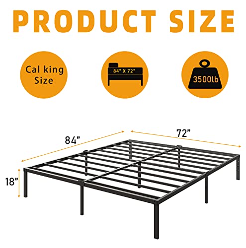 Kilyssa 18 Inch Tall California King Bed Frames,Heavy Duty Metal Platform Beds Frame No Box Spring Needed Steel Slats 3500lbs Bed Base Cal King Size,Noise-Free,Easy Assembly