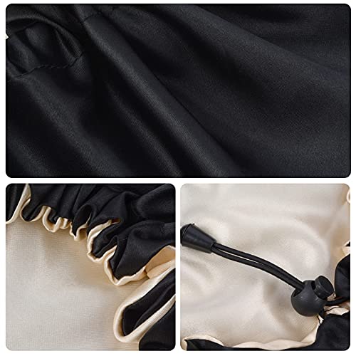 SUNLAND Satin Bonnet Hair Bonnet Silky Sleeping Cap Adjustable Satin Cap for Night Sleeping Hair Wrap Reversible Double Layer Black 2Pack