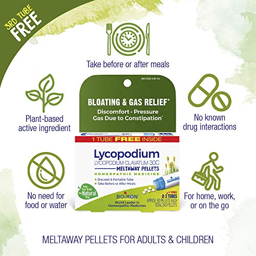 Boiron Lycopodium Clavatum 30C Homeopathic Medicine for Relief from Bloating, Gas Relief, and Stomach Pressure or Discomfort, 3 Count (Pack of 1) (Total 240 Pellets)