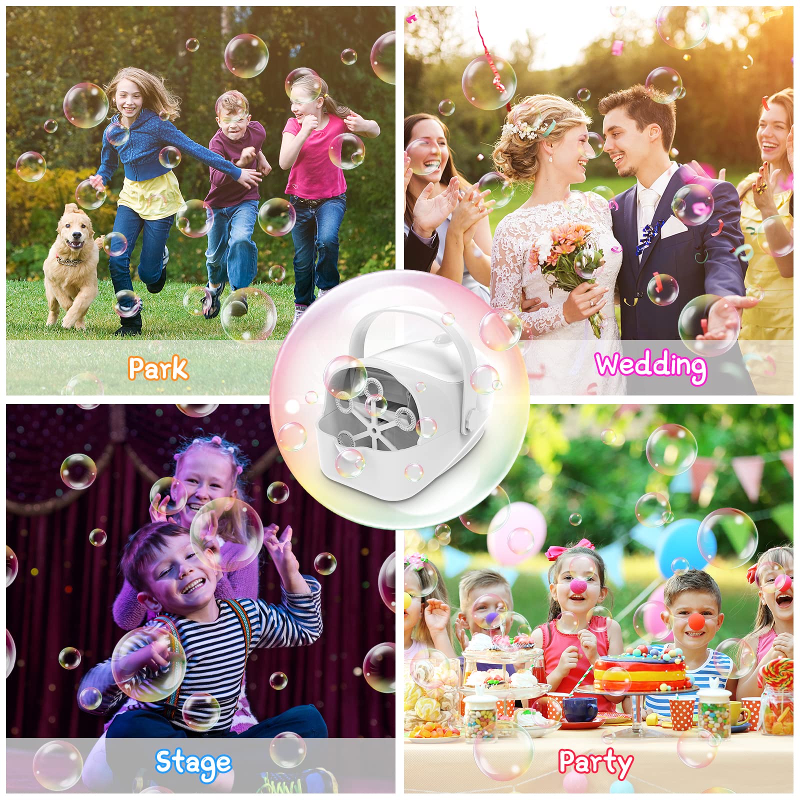 Automatic Bubble Machine for Kids Toddlers, Portable Bubble Blower with 3 Speed Level, Bubble Maker Operated by Plug in or Batteries Bubble Toys for Parties Birthday Indoor Outdoor