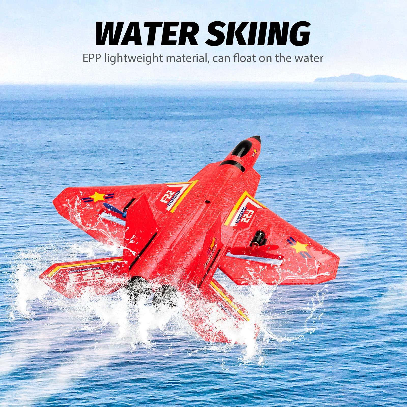 ANTSIR Remote Control Plane F-22 Raptor, 2.4Ghz Smart Gyroscope RC Airplane with Light Strip, Jet Fighter Toy Gift for Kids Beginner (Red)