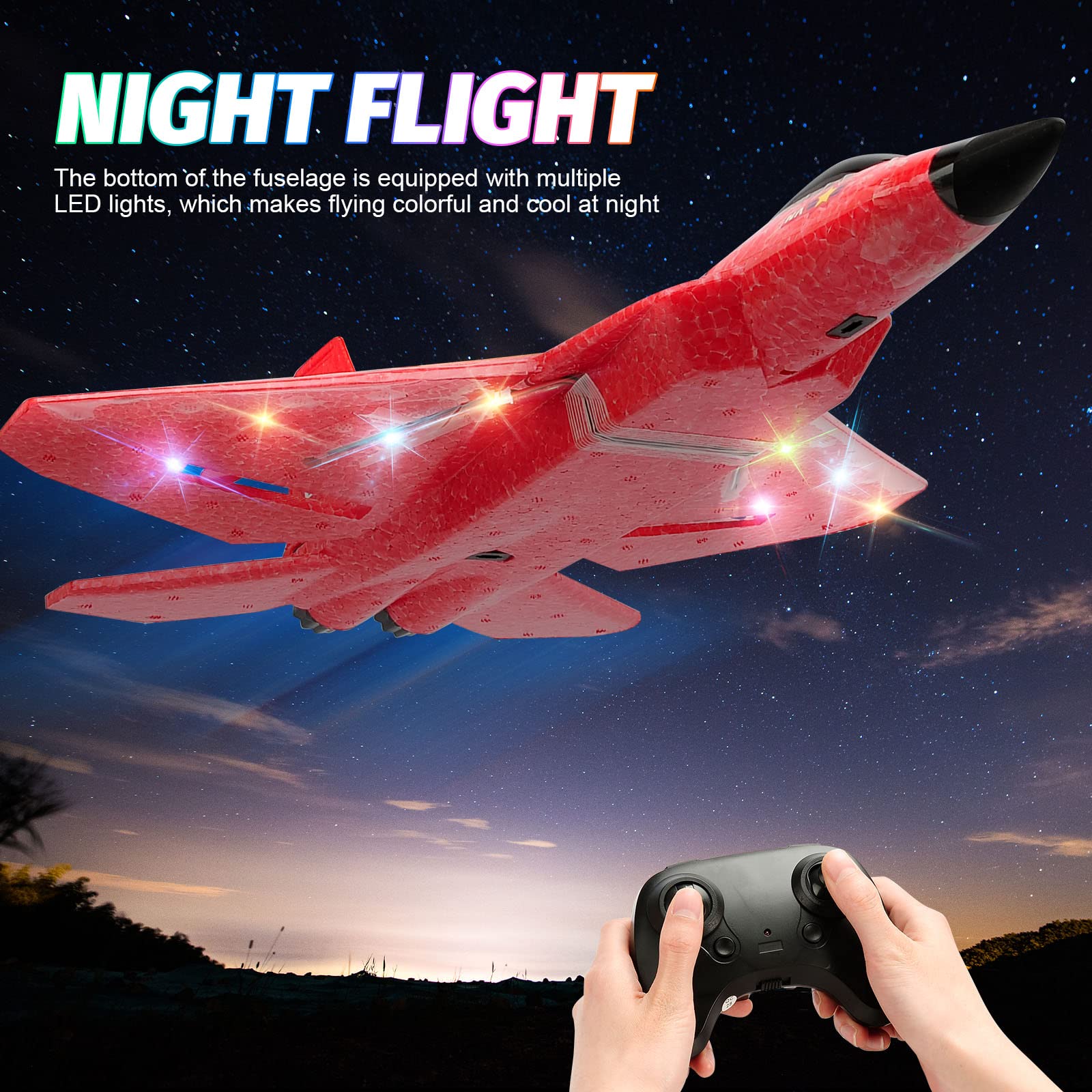 ANTSIR Remote Control Plane F-22 Raptor, 2.4Ghz Smart Gyroscope RC Airplane with Light Strip, Jet Fighter Toy Gift for Kids Beginner (Red)