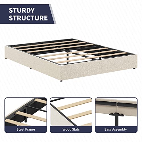 ijuicy Cal King Bed Frame with Storage Drawers.Upholstered Platform Bed Without Headboard,Wood Slat Support,Footboard with Drawer.No Box Spring Needed/Easy Assembly(Cal King,Beige)