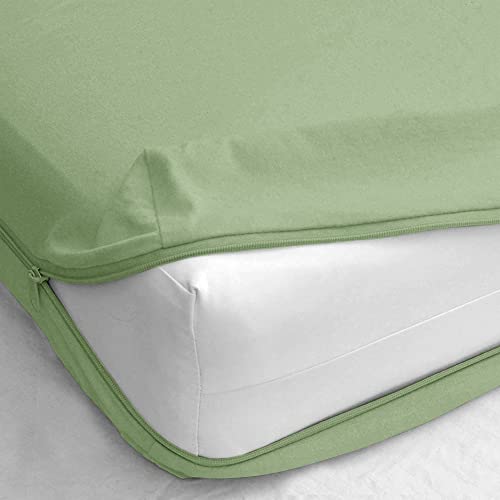 Zipper Fitted Sheet - Twin Size Zipper Fitted Sheet 12" Inch Deep Pocket - 700 TC 100% Egyptian Cotton Sateen Weave Zipper Mattress Cover Sage Color