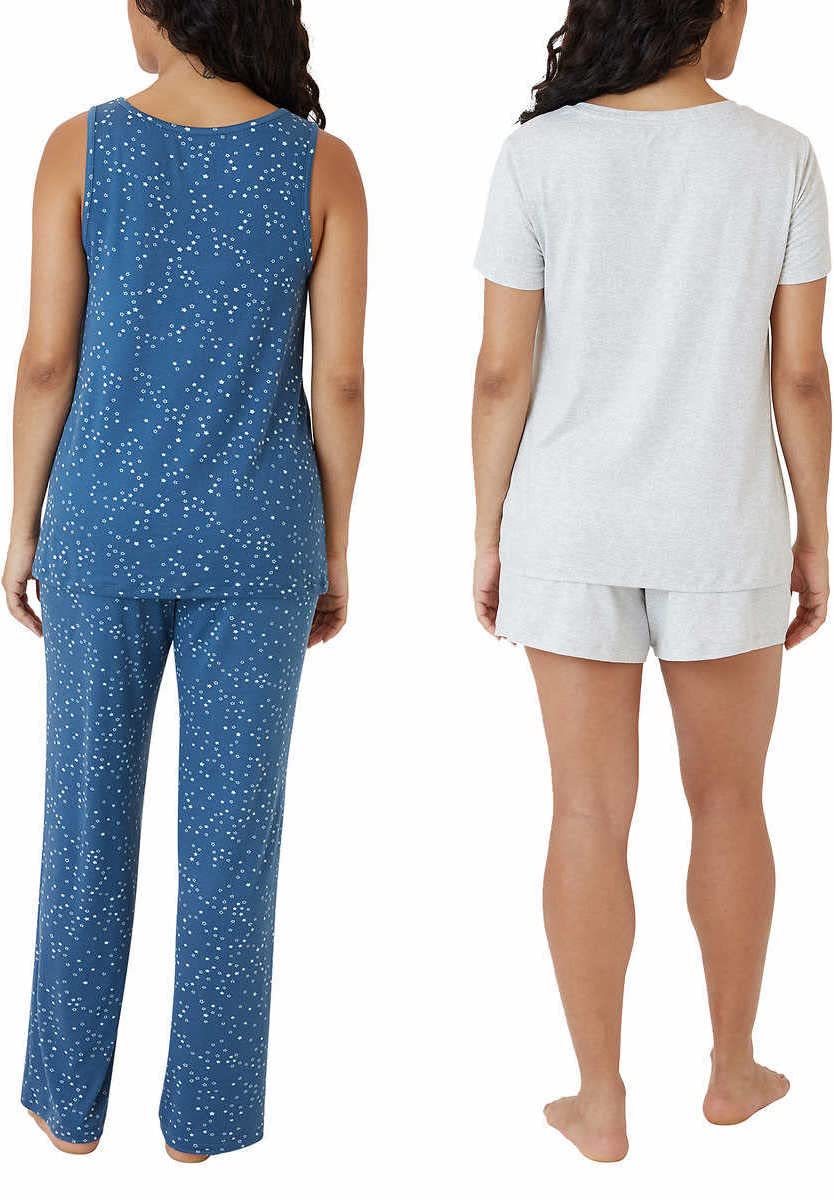 Eddie Bauer Women 4-Piece Pajama Set (as1, alpha, s, regular, regular, Gray/Blue)