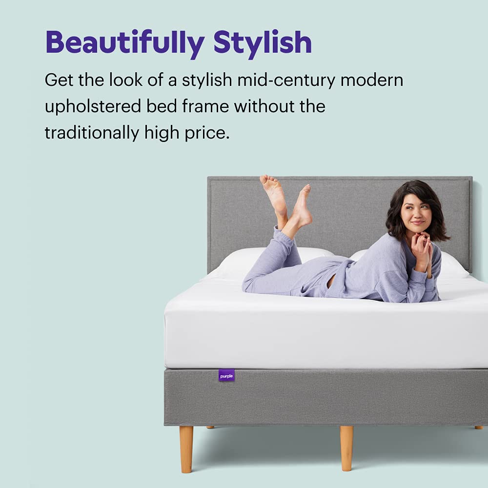 Purple Bed Frame – Charcoal, Cal King, Durable Platform, Easy Assembly, Upholstered with Tapered Wooden Legs, Stylish and Strong