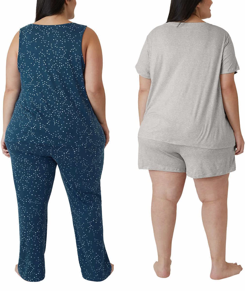 Eddie Bauer Women 4-Piece Pajama Set (as1, alpha, s, regular, regular, Gray/Blue)