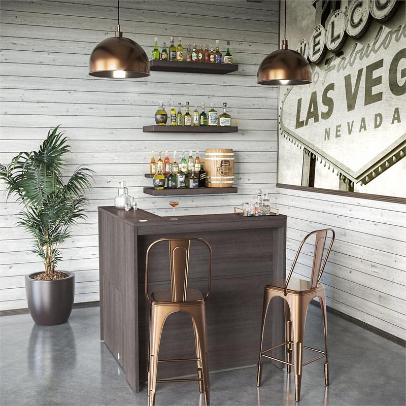 Bush Business Furniture Studio C Corner Bar Cabinet with Shelves, 48W, Storm Gray