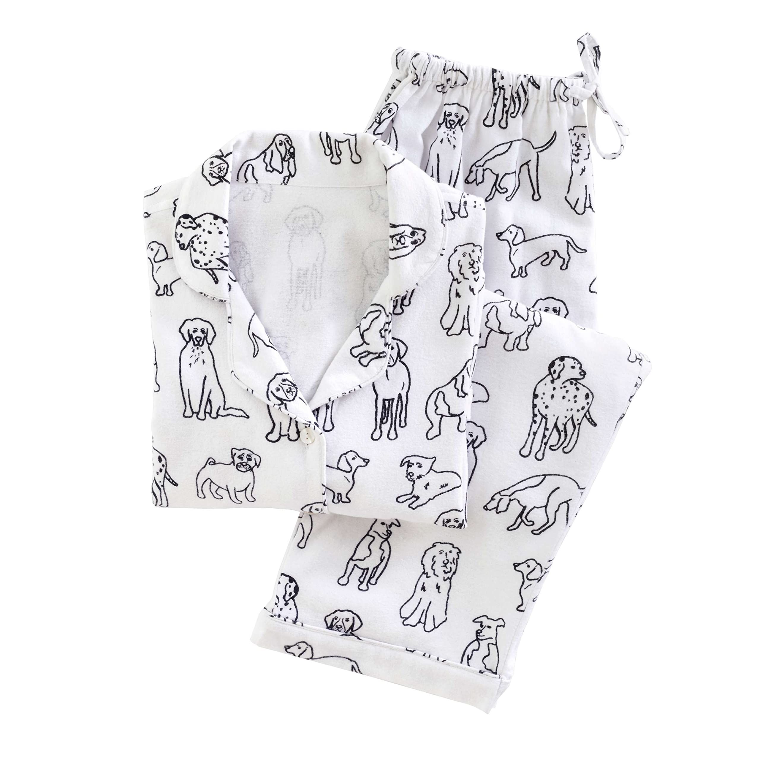Pine Cone Hill Dog Doodle Flannel Pajama, Large, White/Black Animal Pattern