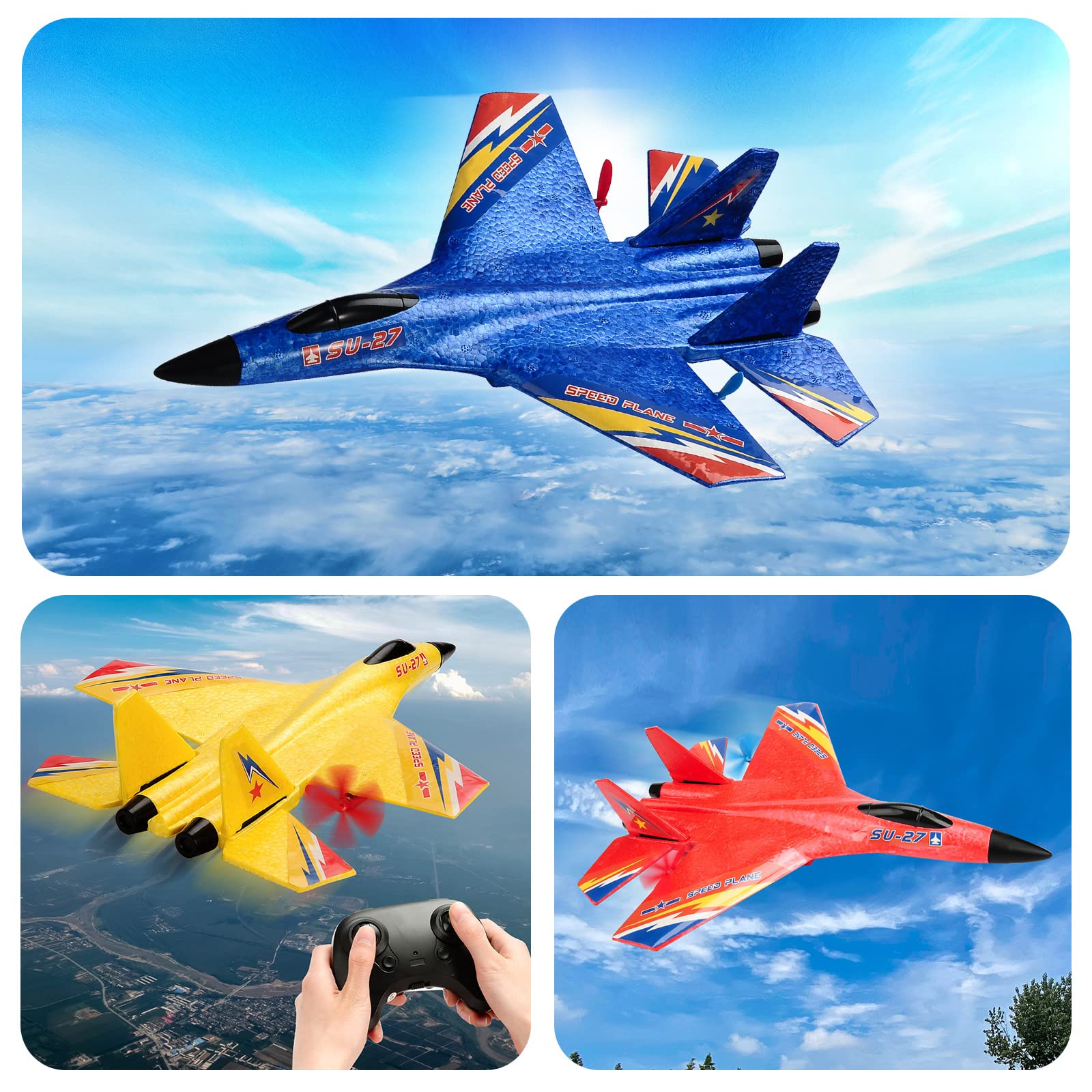RoofWorld RC Plane Remote Control Glider Airplanes 2.4 GHZ 2 Channels, Easy to Fly RC Fighter, Remote Control Aircraft with Automatic Balance Gyro for Adult Kids Beginner