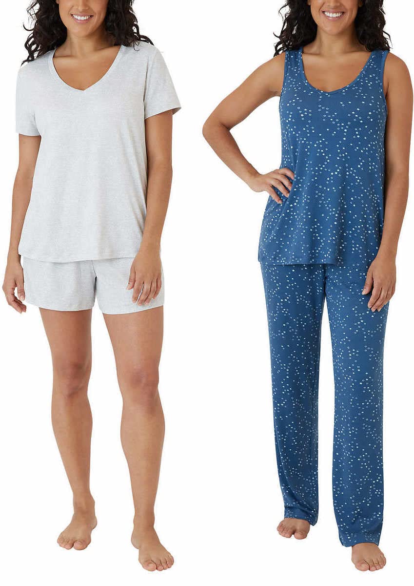 Eddie Bauer Women 4-Piece Pajama Set (as1, alpha, s, regular, regular, Gray/Blue)