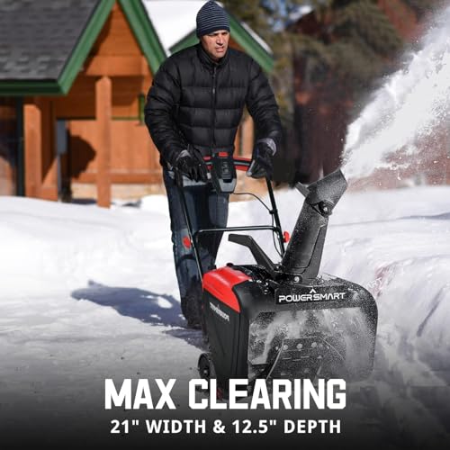 PowerSmart Electric 21 Inch Walk-Behind Single Stage Snow Blower - 120V 15 Amp, 2100 RPM, 15-Amp Motor, LED Light for Yard, Road (DB5021LED)