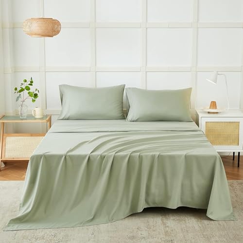 TASHMIA Bedding Queen Sheet Set 60"x 80" x 18" Deep Pocket 100% Egyptian Extra Long Staple Cotton 400 Thread Count & Silky Sateen Weave Hotal Collection Soft Luxury Bedding Sheets Silver Solid