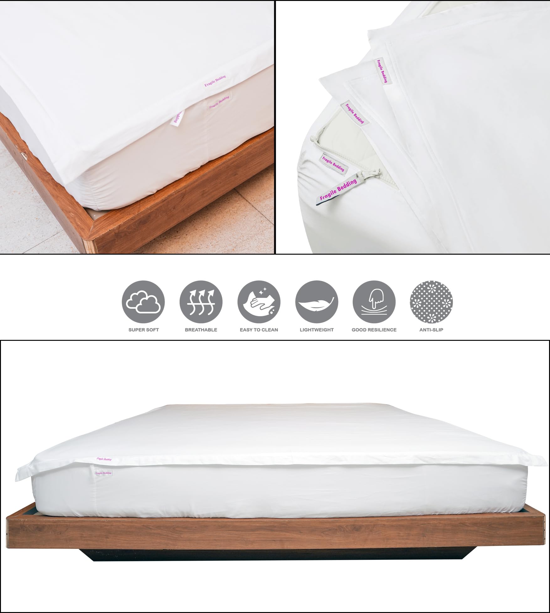 Eyptian Cotton - Includes 1 Fitted Sheet Base & 2 Zip-On Sheets - 15” Inch. Deep Pockets Zipper Sheets Queen Size - Eyptian Cotton 800 TC Zipper Fitted Sheet - (White Colour)