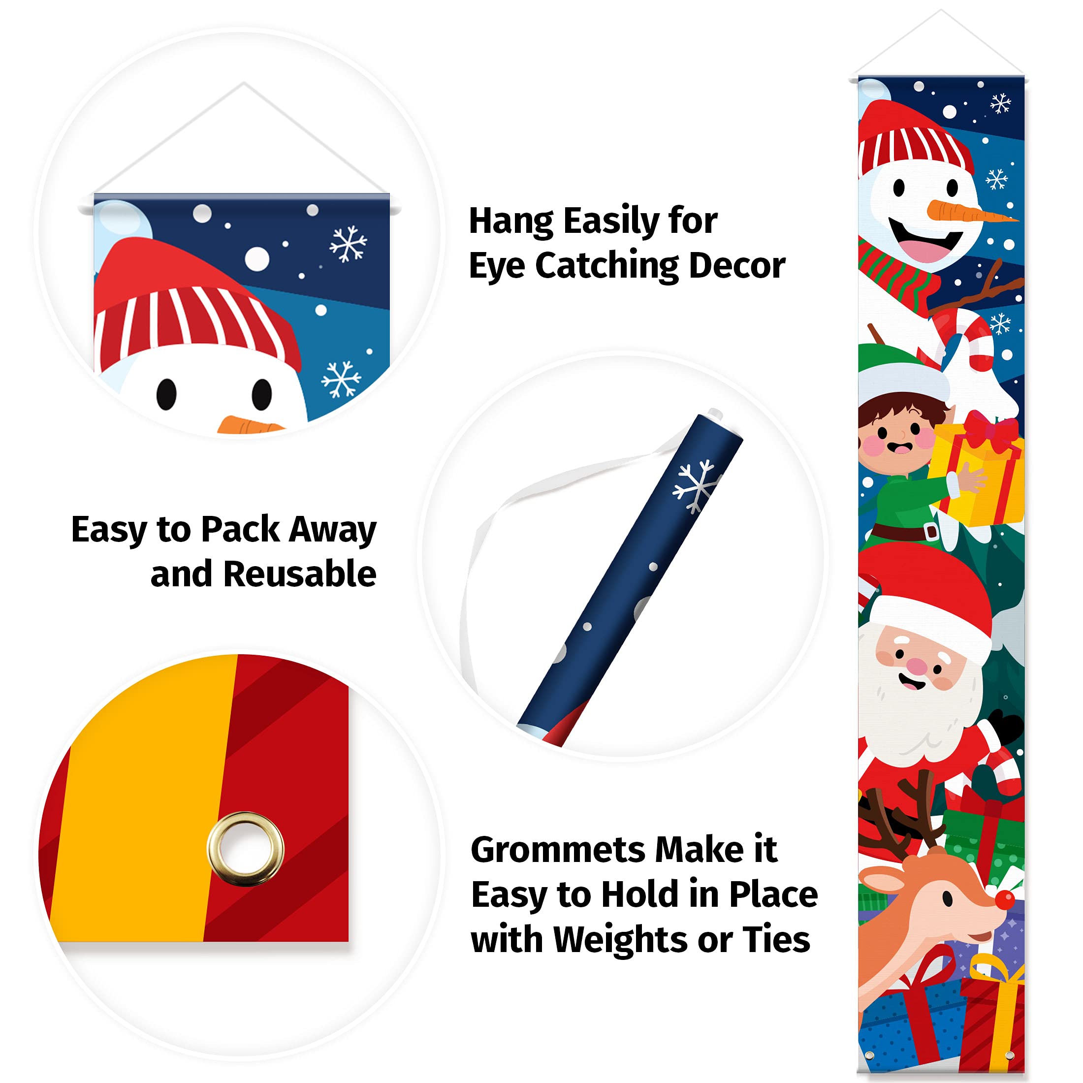 Merry Christmas Banner Sign - Christmas Front Porch Door Decorations Kids Parties - Outdoor Xmas Decor - Red Merry Christmas Sign for City, Country Clearance Wall Hanging Outside