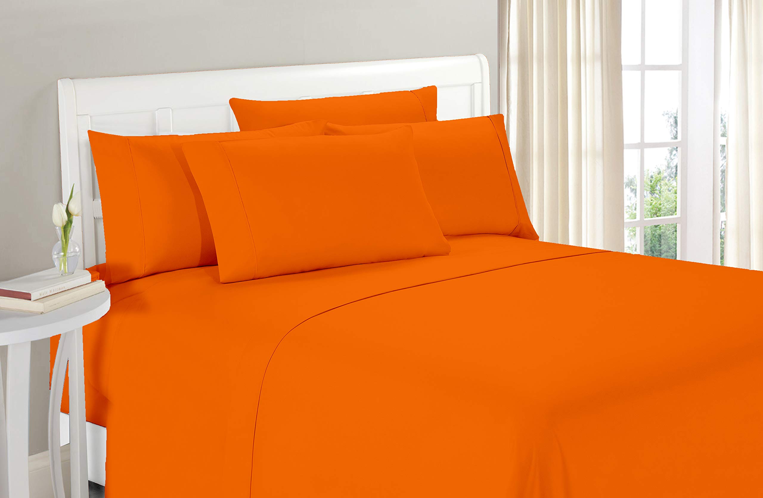 GLIMMER TEXTILE 100% Organic Cotton 1200 Thread Count Queen(60"x80") Orange Sheet Set | Sateen Weave |Hotel Luxury Bedding 4 Piece Sheet Sets| Breathable & Soft | Fits Upto 22" Deep Pocket Mattress.