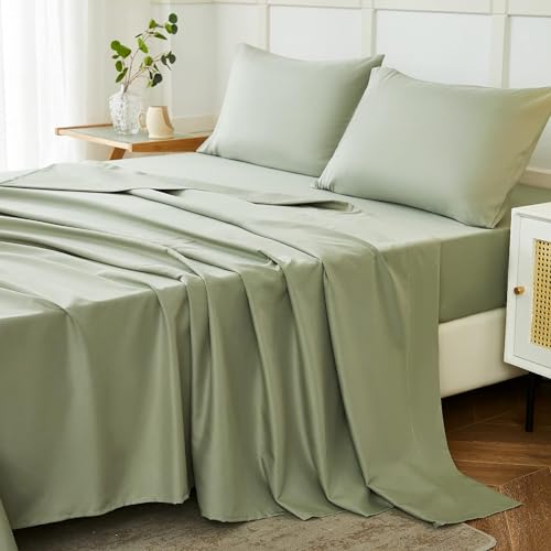 TASHMIA Bedding Queen Sheet Set 60"x 80" x 18" Deep Pocket 100% Egyptian Extra Long Staple Cotton 400 Thread Count & Silky Sateen Weave Hotal Collection Soft Luxury Bedding Sheets Silver Solid