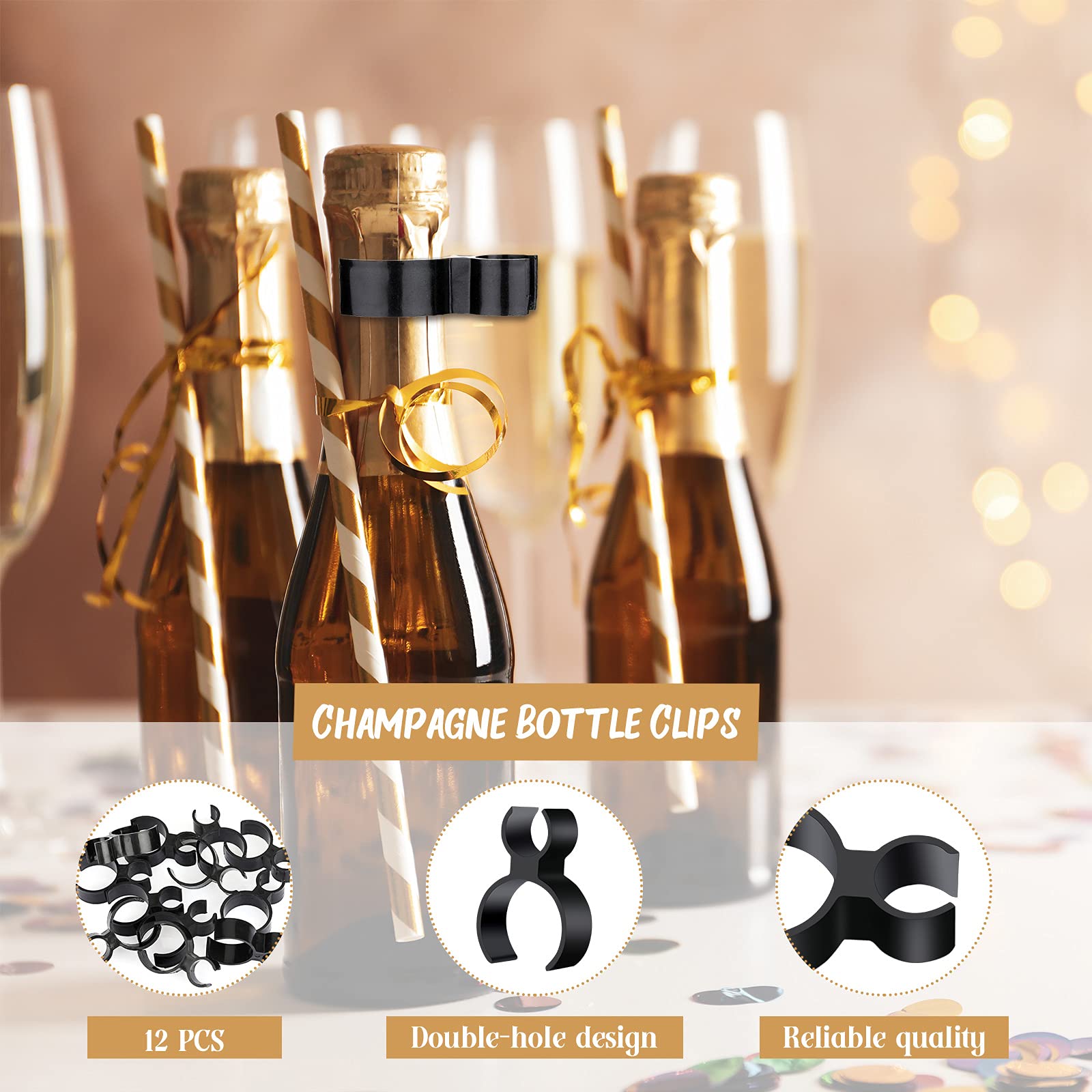 Maitys 12 Pieces Champagne Bottle Sparkler Single Holder Safety Clips Black Plastic Bottle Service Sparklers Clips for Candle Christmas Parties Wedding Ceremony Anniversaries Home Kitchen