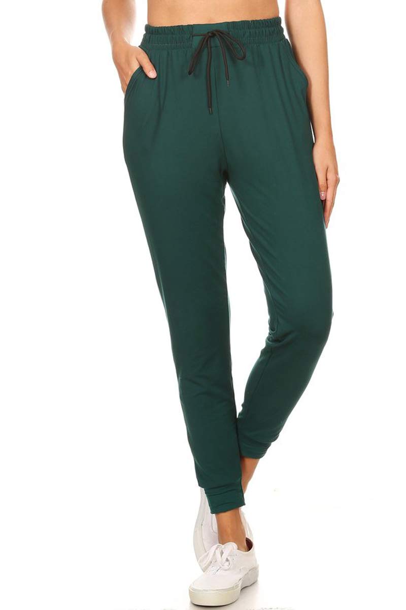 Leggings Depot Womens Relaxed fit Jogger Pants - Track Cuff Sweatpants with Pockets, Forest Green, Large