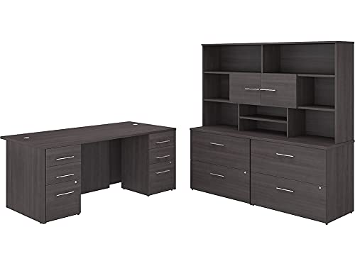 Bush Business Furniture Office 500 Executive Desk with Drawers, Lateral File Cabinets and Hutch, 72W, Storm Gray