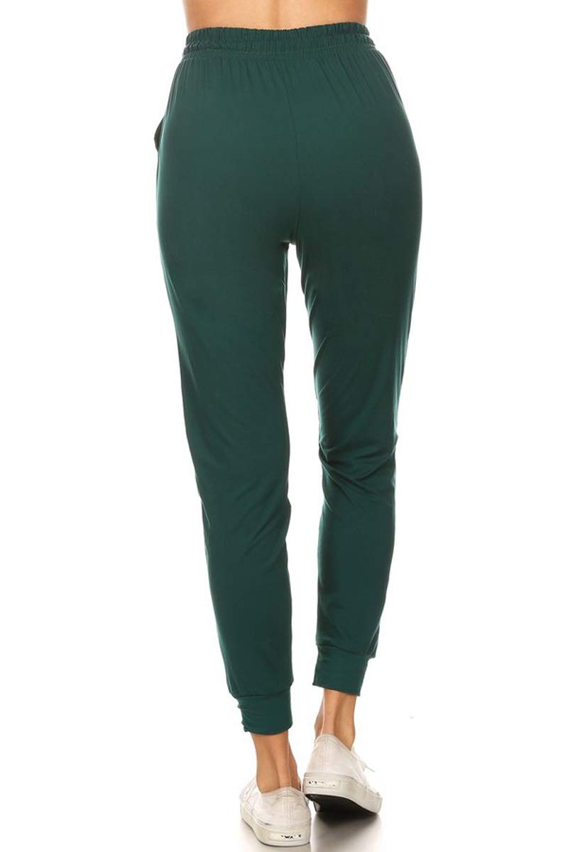 Leggings Depot Womens Relaxed fit Jogger Pants - Track Cuff Sweatpants with Pockets, Forest Green, Large