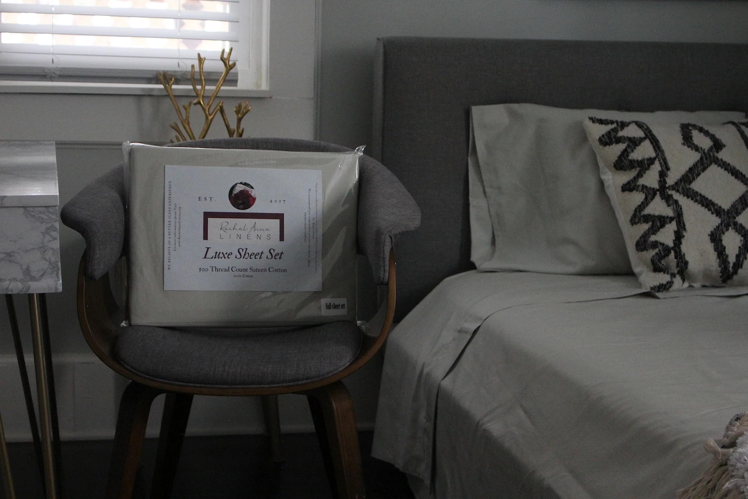 Rachel Anne Linens Luxe Bed Set, Luxury Sateen 500 TC Sheet Set, 4 Piece Set - Fitted Sheet, Flat Sheet, 2 Pillowcases (White, Twin)
