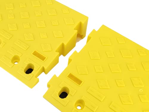 MAXXHAUL 50707 Portable Interlocking Plastic Curb Threshold Ramps Set (Yellow) for Loading Dock, Driveway, Sidewalk for Scooter, Wheelchair, Car, Truck, Motorcycle, Dolly