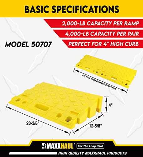 MAXXHAUL 50707 Portable Interlocking Plastic Curb Threshold Ramps Set (Yellow) for Loading Dock, Driveway, Sidewalk for Scooter, Wheelchair, Car, Truck, Motorcycle, Dolly