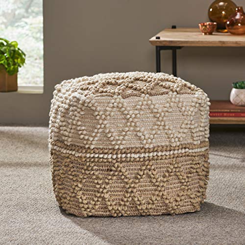 Christopher Knight Home Dellroy Pouf, Ivory + Beige