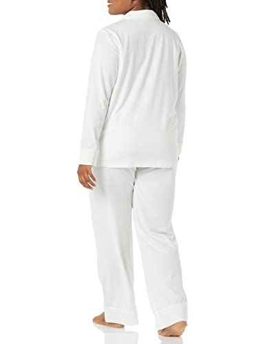 Amazon Essentials Women's Cotton Modal Long-Sleeve Shirt and Full-Length Bottom Pajama Set, White, Small