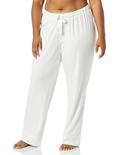 Amazon Essentials Women's Cotton Modal Long-Sleeve Shirt and Full-Length Bottom Pajama Set, White, Small