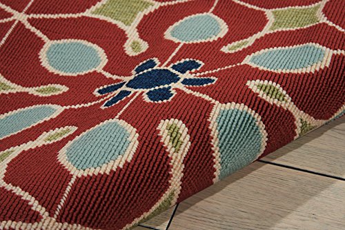 Nourison Caribbean Rust 9'3" x 12'9" Area-Rug, Retro, Floral, Bed Room, Living Room, Dining Room, Kitchen, Easy-Cleaning, Non Shedding, (9' x 13')