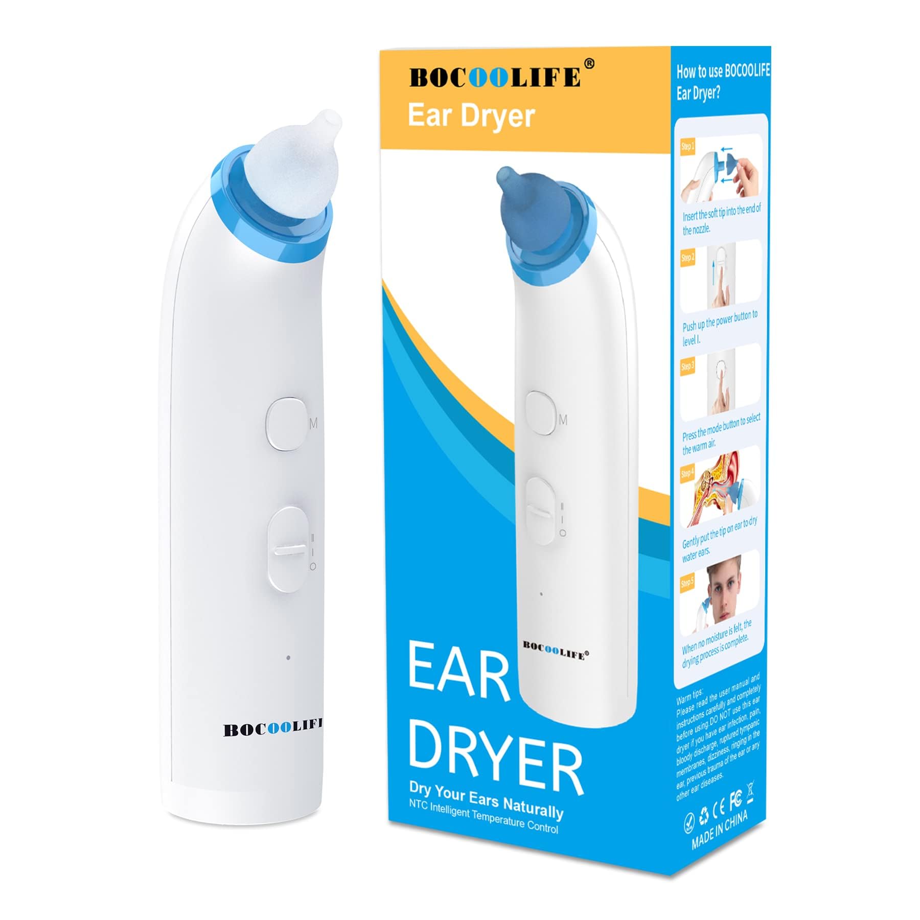 BOCOOLIFE Ear Dryer Ear Blow Dryer Swimming Ear Moisture Swimmers Ear Drier Swim Ear Blower Electronic Ear Water Remover Rechargeable Battery Operated Ear Fluid Remover Ear Dryer for Swimmers Dry Ears