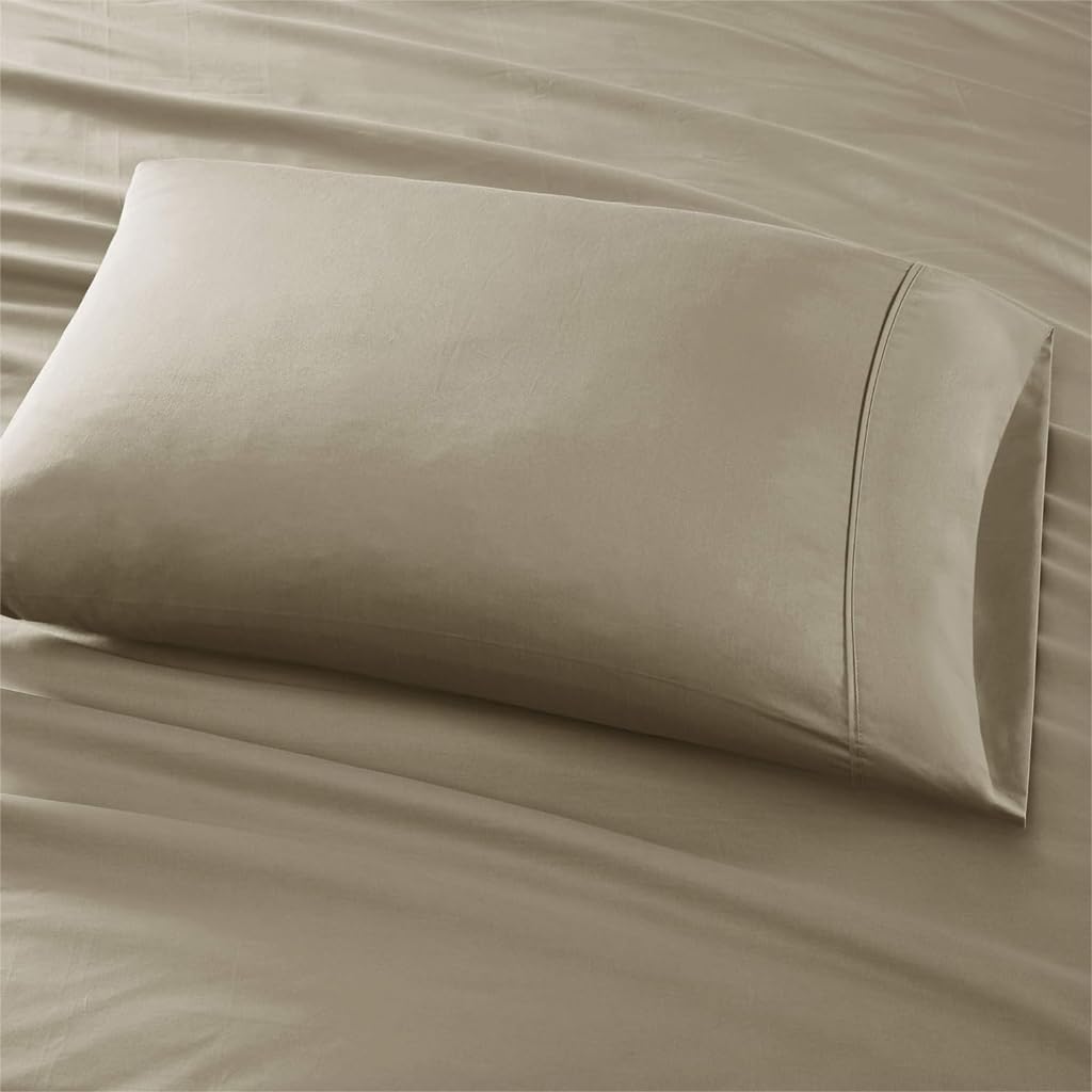 Oakestry 6-Pc 800 Thread Count Luxurious 17" Deep Pocket Wrinkle Free Breathable Cotton Rich Sateen Hotel Bedding Silky Soft Sheet Set, King Size, Khaki