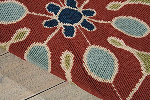 Nourison Caribbean Rust 9'3" x 12'9" Area-Rug, Retro, Floral, Bed Room, Living Room, Dining Room, Kitchen, Easy-Cleaning, Non Shedding, (9' x 13')