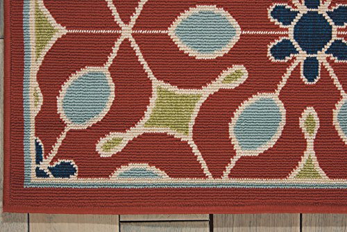 Nourison Caribbean Rust 9'3" x 12'9" Area-Rug, Retro, Floral, Bed Room, Living Room, Dining Room, Kitchen, Easy-Cleaning, Non Shedding, (9' x 13')