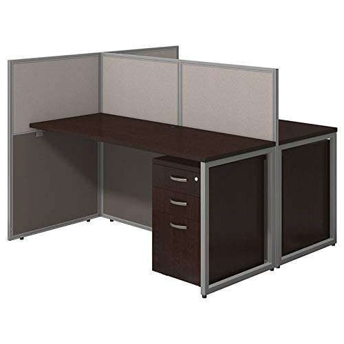 Bush Business Furniture Easy Office 2 Person Cubicle Desk with File Cabinets, 60W x 45H, Mocha Cherry Satin
