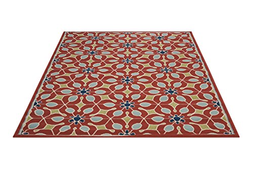 Nourison Caribbean Rust 9'3" x 12'9" Area-Rug, Retro, Floral, Bed Room, Living Room, Dining Room, Kitchen, Easy-Cleaning, Non Shedding, (9' x 13')