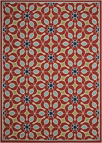 Nourison Caribbean Rust 9'3" x 12'9" Area-Rug, Retro, Floral, Bed Room, Living Room, Dining Room, Kitchen, Easy-Cleaning, Non Shedding, (9' x 13')