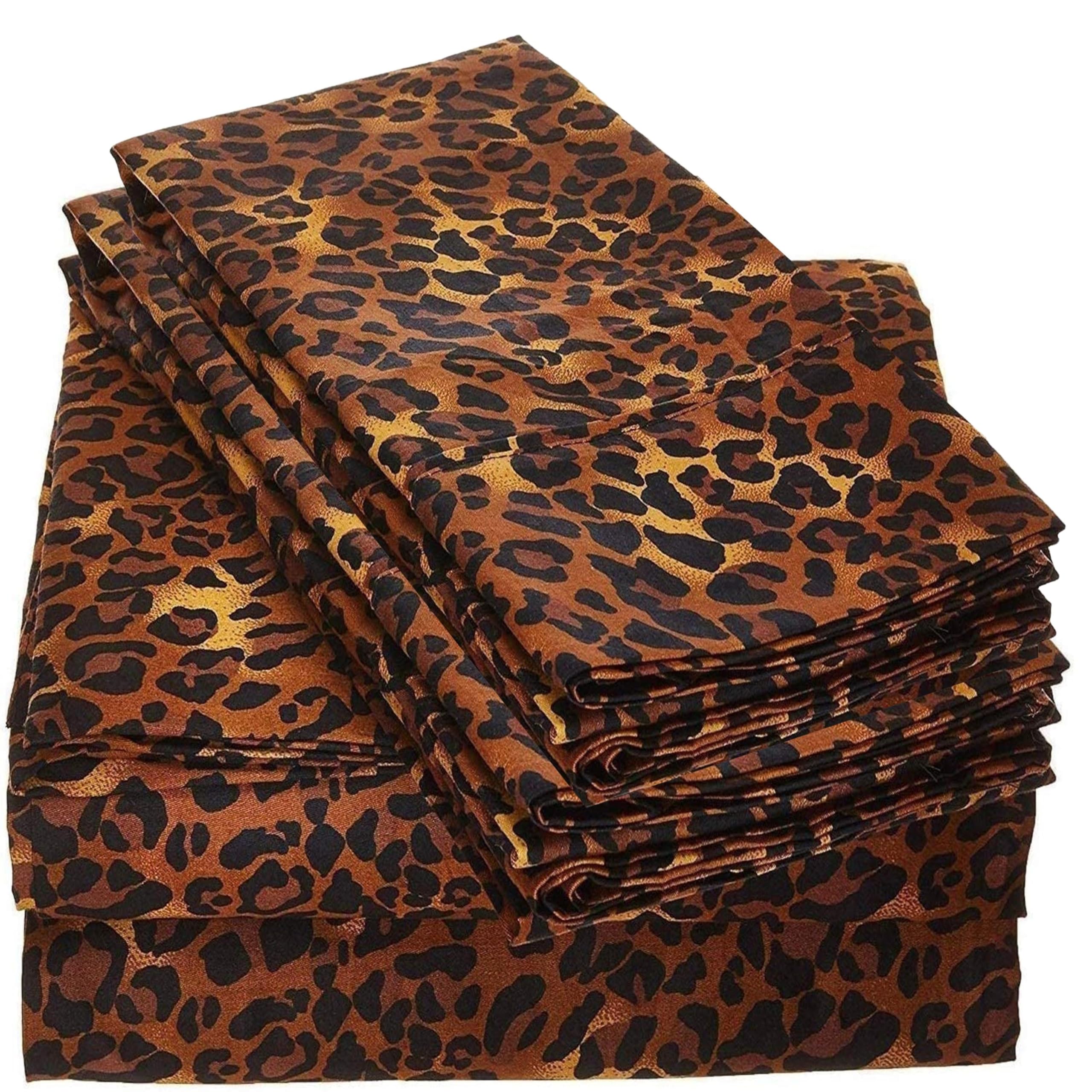 1000-Thread-Count, 100% Egyptian Cotton, 6-PC Sheet Set |1 Fitted, 1 Flat, 4 Pillowcases| 1000TC Soft Breathable Long Staple Cotton, Fits 18" Deep Pockets - Queen Size, Leopard Print Color