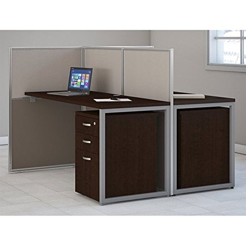 Bush Business Furniture Easy Office 2 Person Cubicle Desk with File Cabinets, 60W x 45H, Mocha Cherry Satin