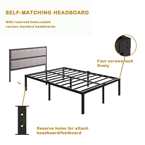 LIJQCI California King Size Bed Frame 16" High Heavy Duty Steel Slat Metal Platform Noise Free Anti-Slip Support 16 Inch Under-Bed Maximum Storage Mattress Foundation