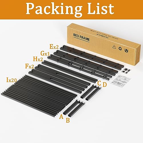 LIJQCI California King Size Bed Frame 16" High Heavy Duty Steel Slat Metal Platform Noise Free Anti-Slip Support 16 Inch Under-Bed Maximum Storage Mattress Foundation